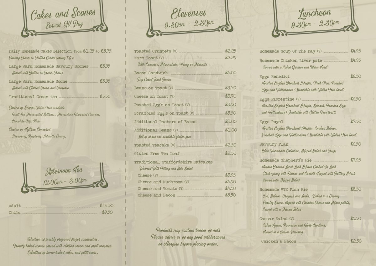 Afternoon Tea Menu | Vintage Tea Emporium
