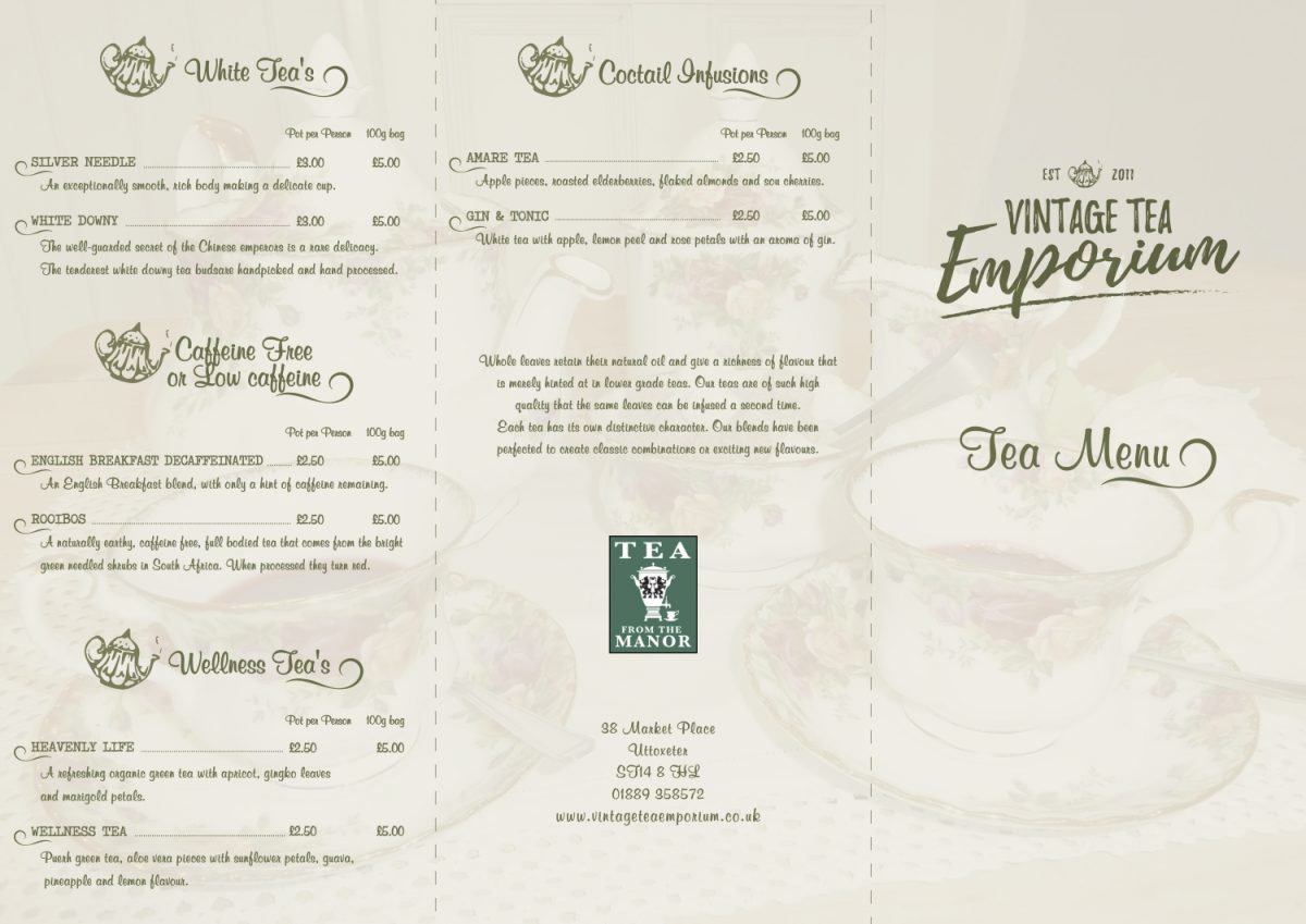 Afternoon Tea Menu | Vintage Tea Emporium