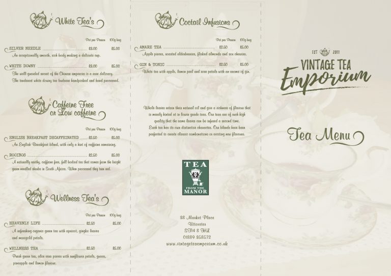Afternoon Tea Menu | Vintage Tea Emporium