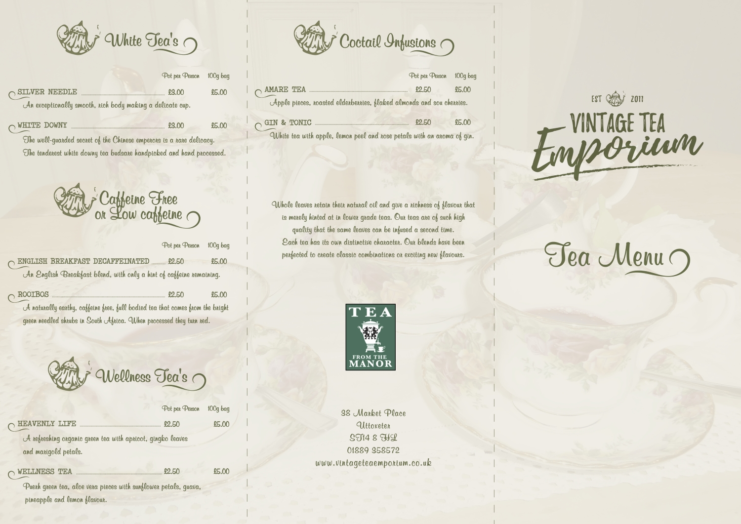 Afternoon Tea Menu | Vintage Tea Emporium