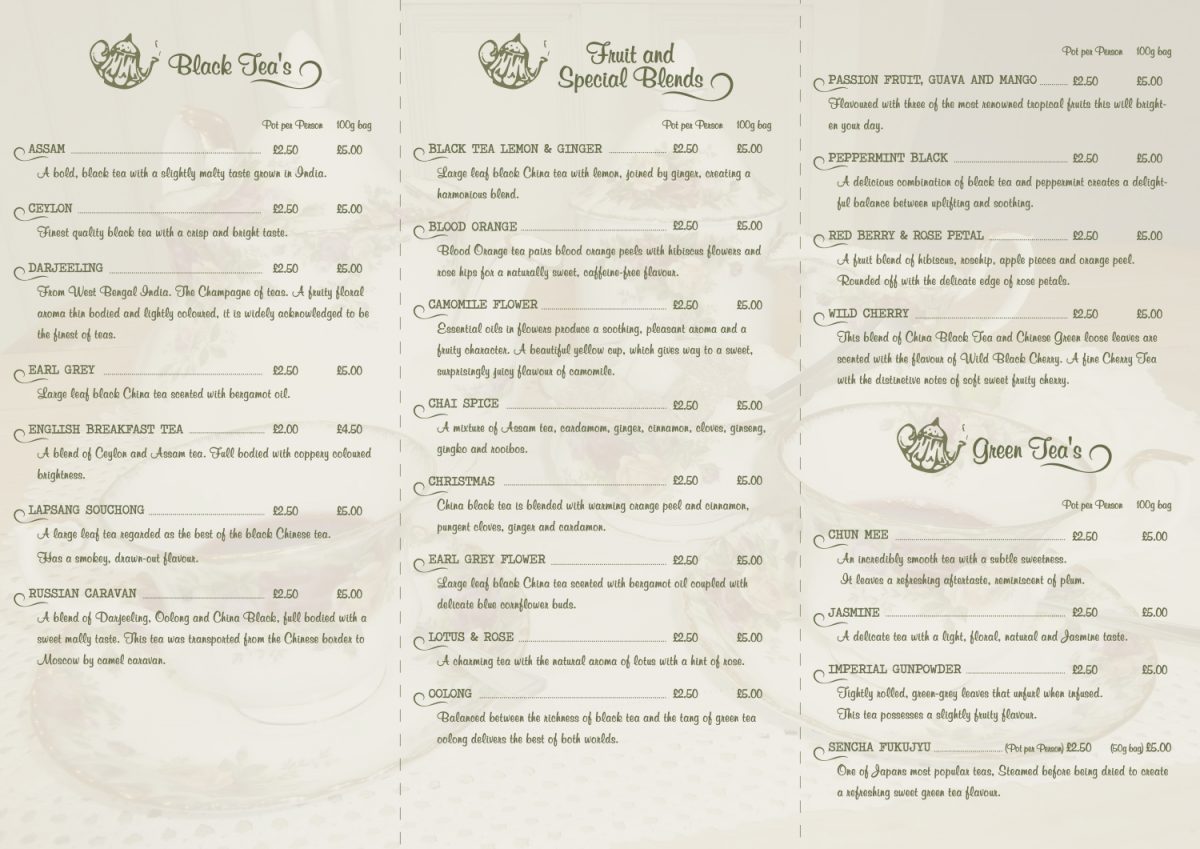 Afternoon Tea Menu | Vintage Tea Emporium