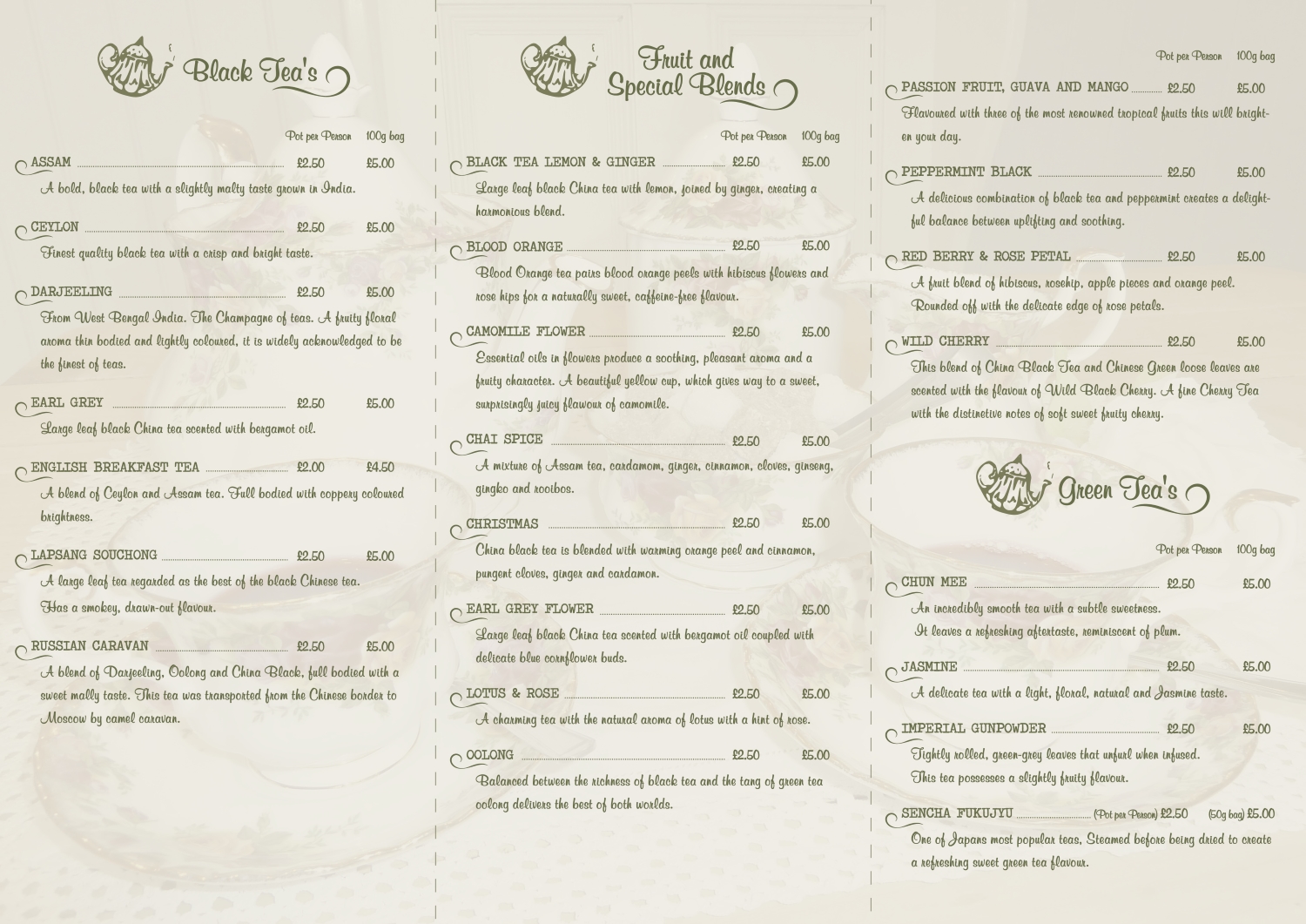 Afternoon Tea Menu | Vintage Tea Emporium