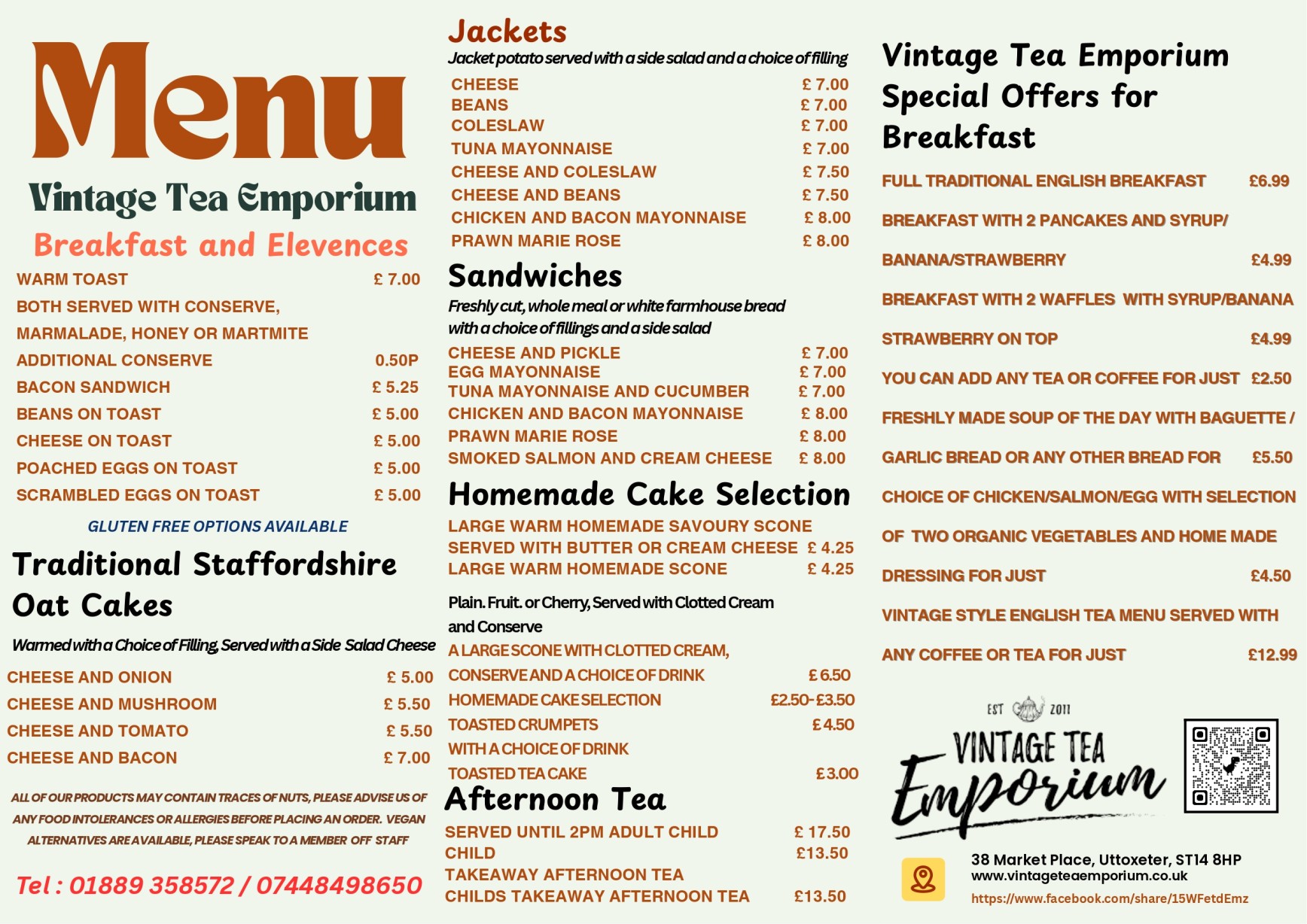 Afternoon Tea Menu | Vintage Tea Emporium